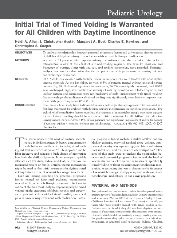 (PDF) Initial Trial of Timed Voiding Is Warranted for All Children with ...