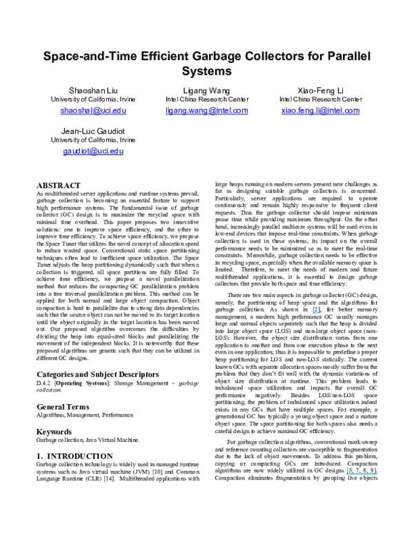 (PDF) Space-and-time efficient garbage collectors for parallel systems