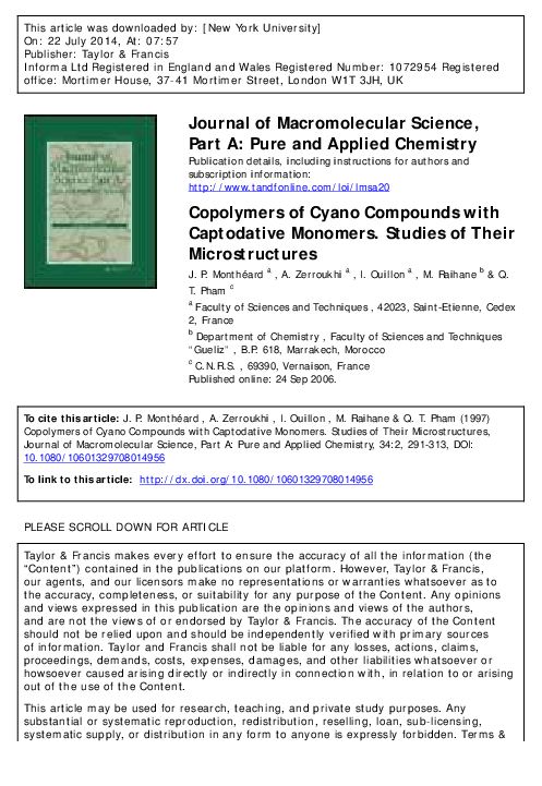 (PDF) Copolymers of Cyano Compounds with Captodative Monomers. Studies ...