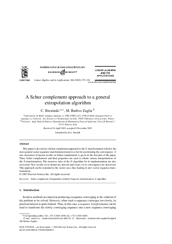 Pdf A Schur Complement Approach To A General Extrapolation Algorithm