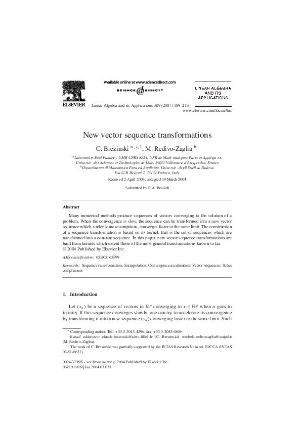 (PDF) New vector sequence transformations