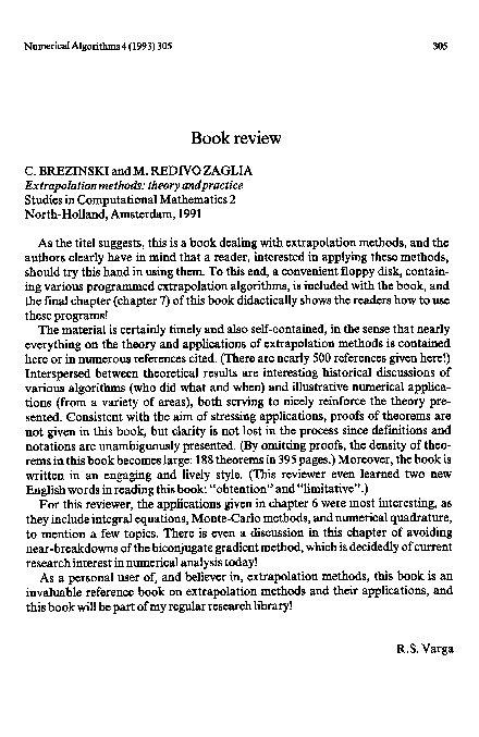 (PDF) Extrapolation methods: theory and practice