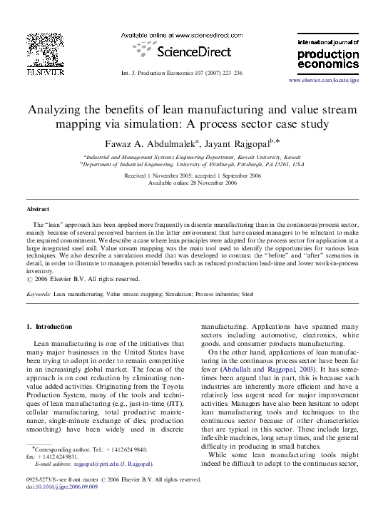 (PDF) Analyzing the benefits of lean manufacturing and value stream ...