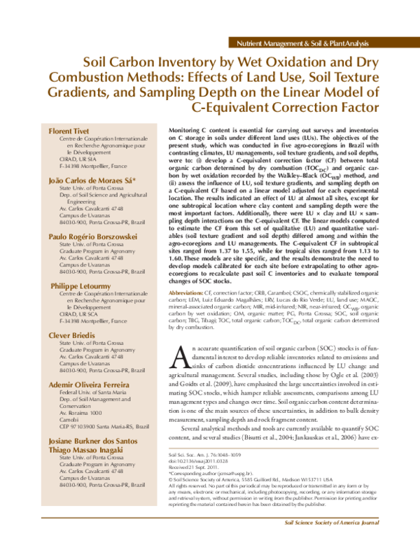 (PDF) Soil carbon inventory by wet oxidation and dry combustion methods ...