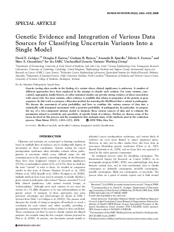 (PDF) Genetic evidence and integration of various data sources for classifying uncertain ...