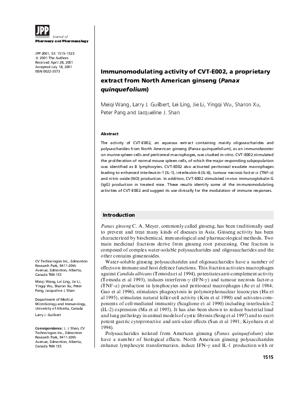 (PDF) Immunomodulating activity of CVT-E002, a proprietary extract from ...