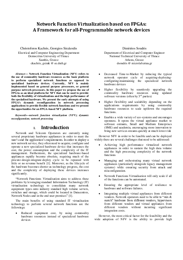(PDF) Network Function Virtualization based on FPGAs: A Framework for all-Programmable network ...