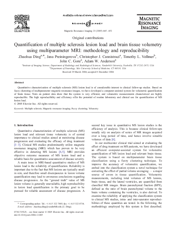 (PDF) Quantification of multiple sclerosis lesion load and brain tissue volumetry using ...