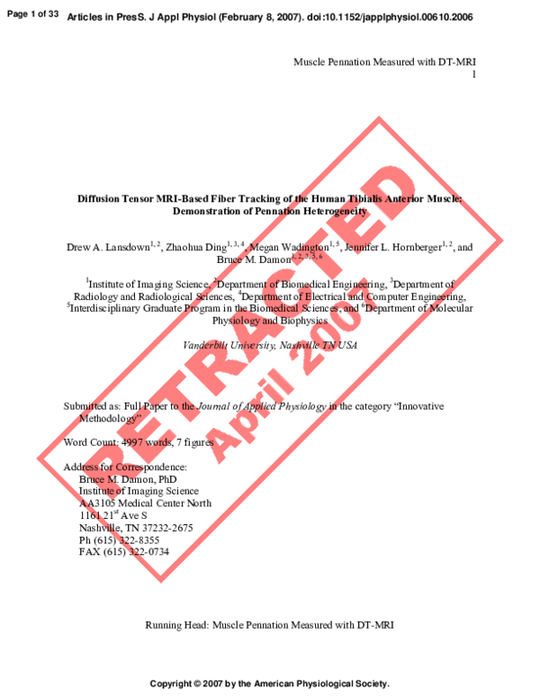 (PDF) Diffusion tensor MRI-based fiber tracking of the human Tibialis ...