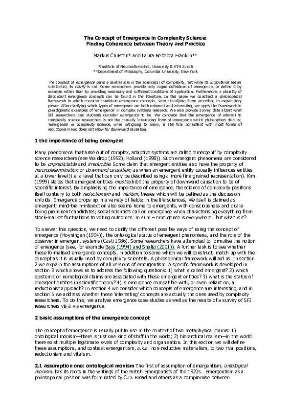 (PDF) The concept of emergence in complexity science: Finding coherence ...