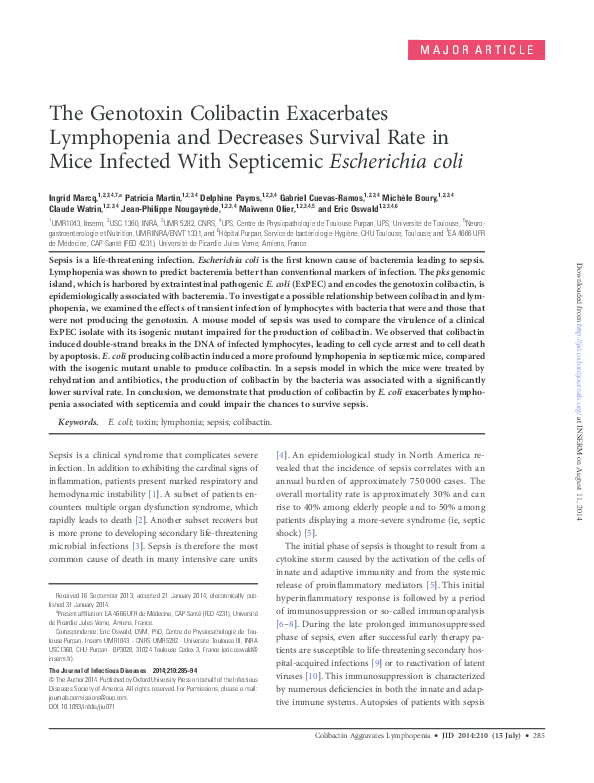 (PDF) The Genotoxin Colibactin Exacerbates Lymphopenia and Decreases ...