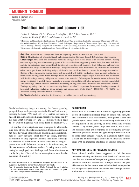 (PDF) Ovulation induction and cancer risk