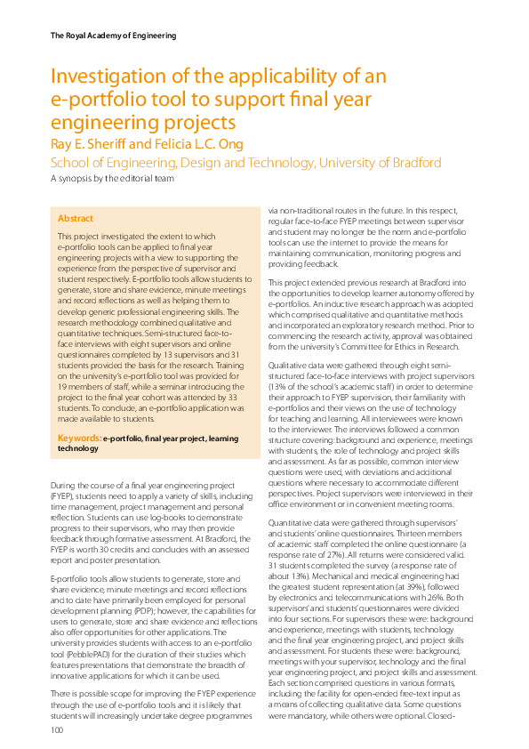 (PDF) Investigation of the applicability of an e-portfolio tool to ...