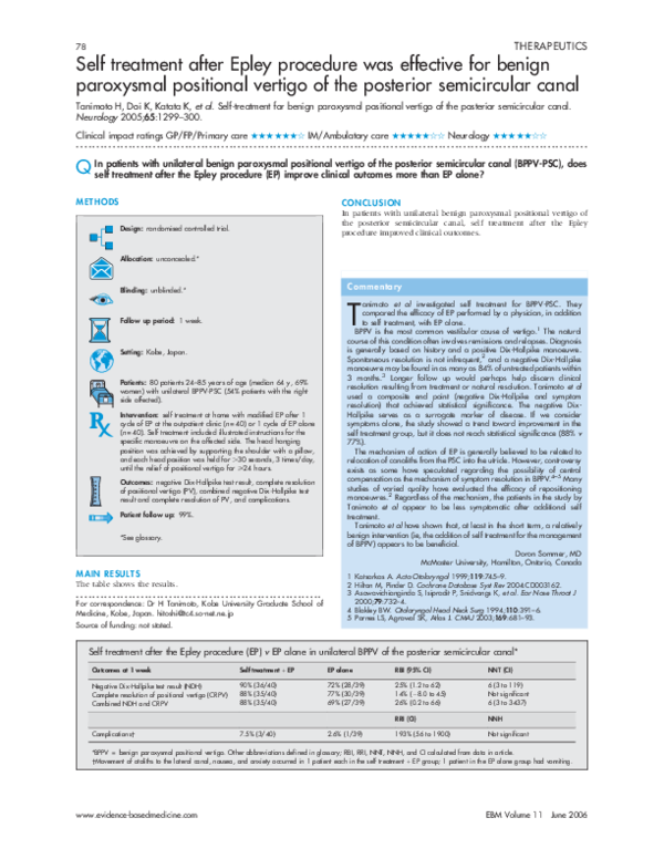 (PDF) Self treatment after Epley procedure was effective for benign ...