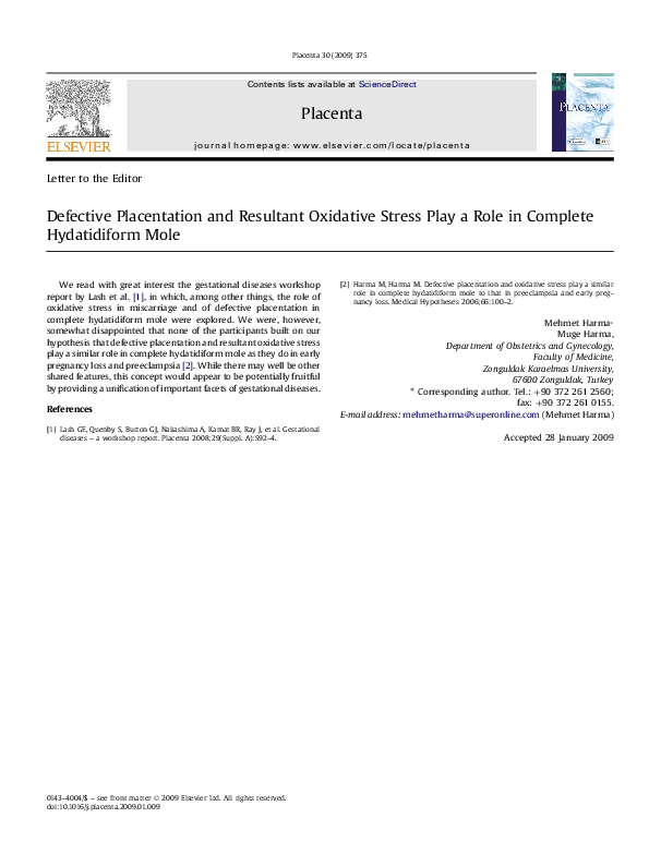 (PDF) Defective Placentation and Resultant Oxidative Stress Play a Role ...