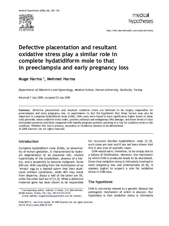(PDF) Defective placentation and resultant oxidative stress play a ...