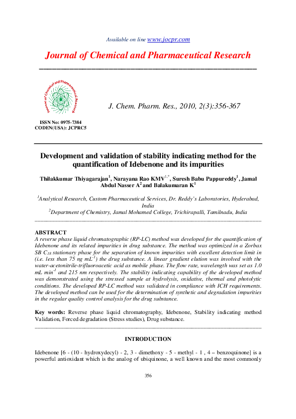 (PDF) Development and validation of stability indicating reversed-phase HPLC method for the ...