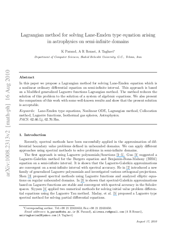 (PDF) Lagrangian method for solving Lane–Emden type equation arising in astrophysics on semi ...