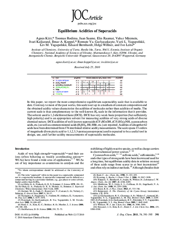 (PDF) Equilibrium Acidities of Superacids