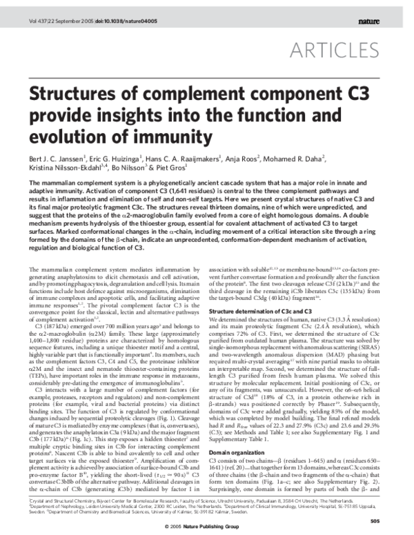 (PDF) Structures of complement component C3 provide insights into the ...