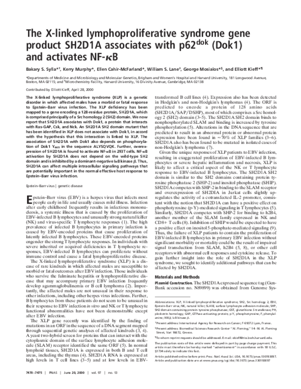 (PDF) The X-linked lymphoproliferative syndrome gene product SAP ...