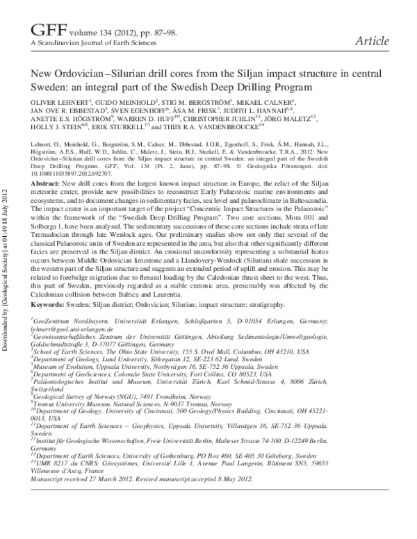 (PDF) New Ordovician–Silurian drill cores from the Siljan impact ...