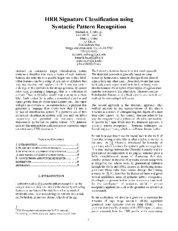 (PDF) HRR Signature Classification using Syntactic Pattern Recognition