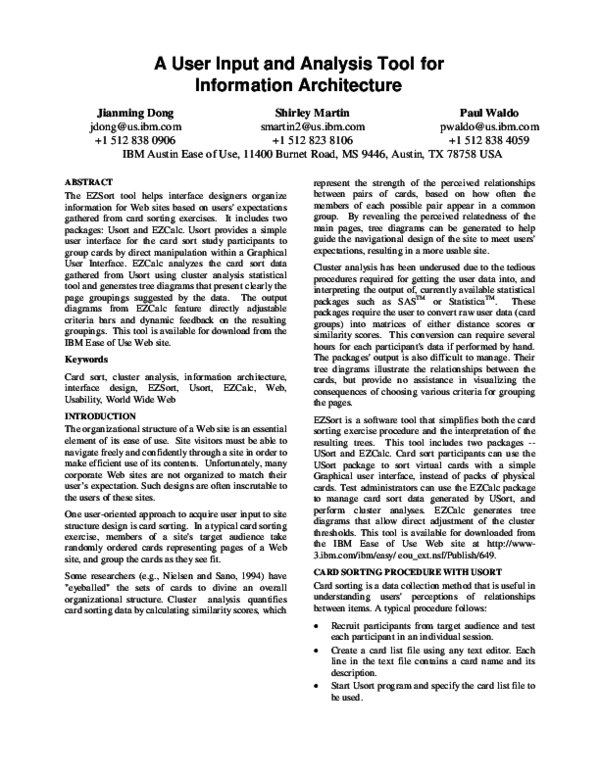 (PDF) A user input and analysis tool for information architecture