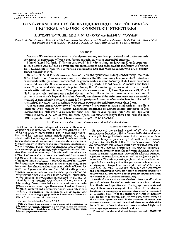 (PDF) Long-Term Results of Endoureterotomy for Benign Ureteral and ...