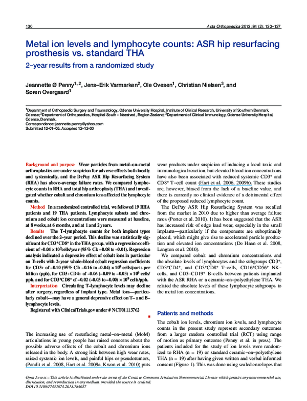 (PDF) Metal ion levels and lymphocyte counts: ASR hip resurfacing ...
