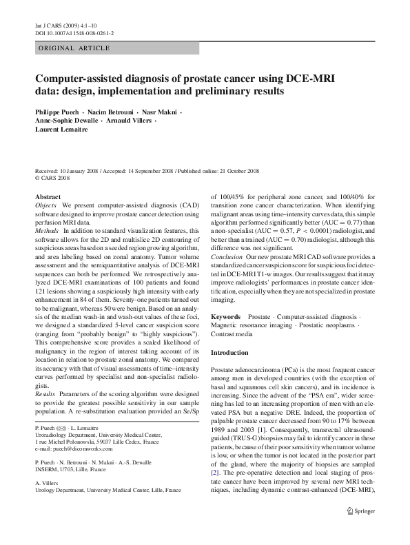 (PDF) Computer-assisted diagnosis of prostate cancer using DCE-MRI data ...