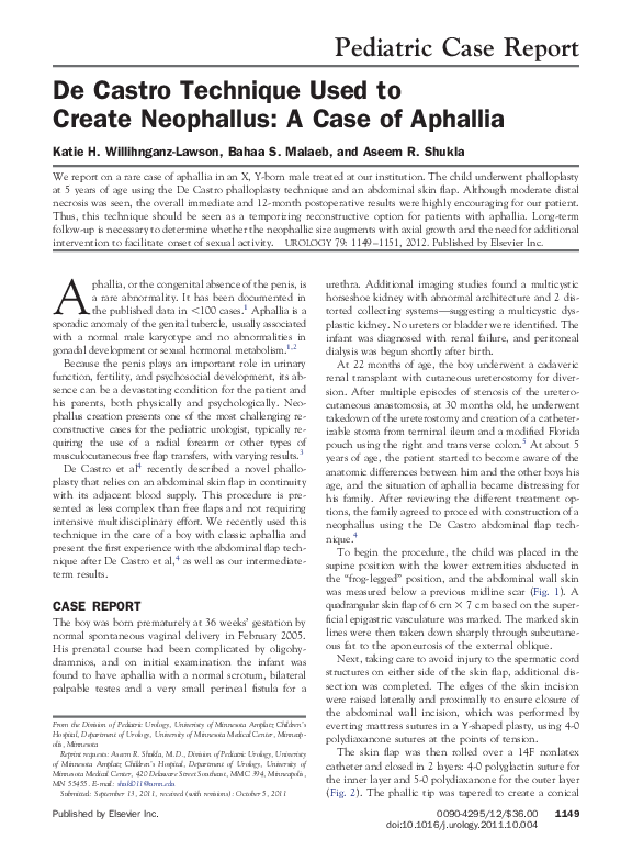 (PDF) De Castro Technique Used to Create Neophallus: A Case of Aphallia