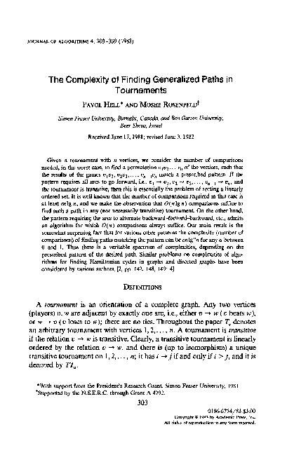 (PDF) The complexity of finding generalized paths in tournaments