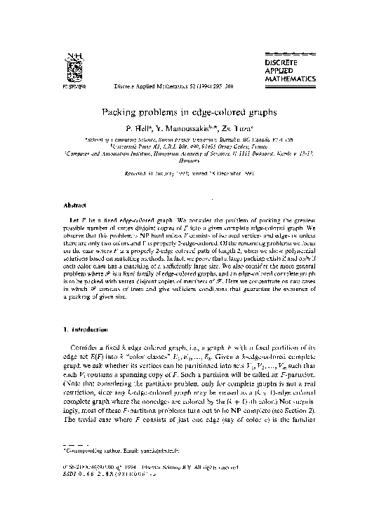 (PDF) Packing problems in edge-colored graphs