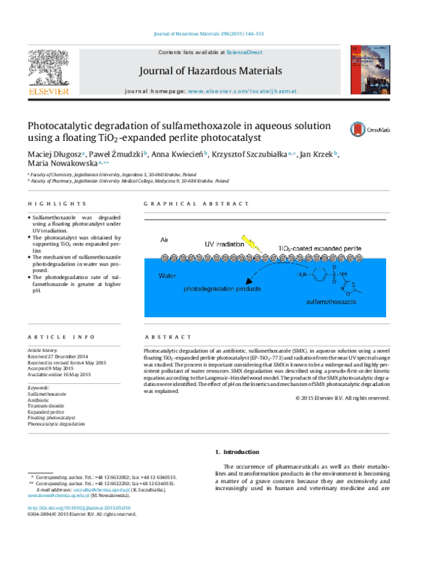 (PDF) Photocatalytic degradation of sulfamethoxazole in aqueous solution using a floating TiO2 ...