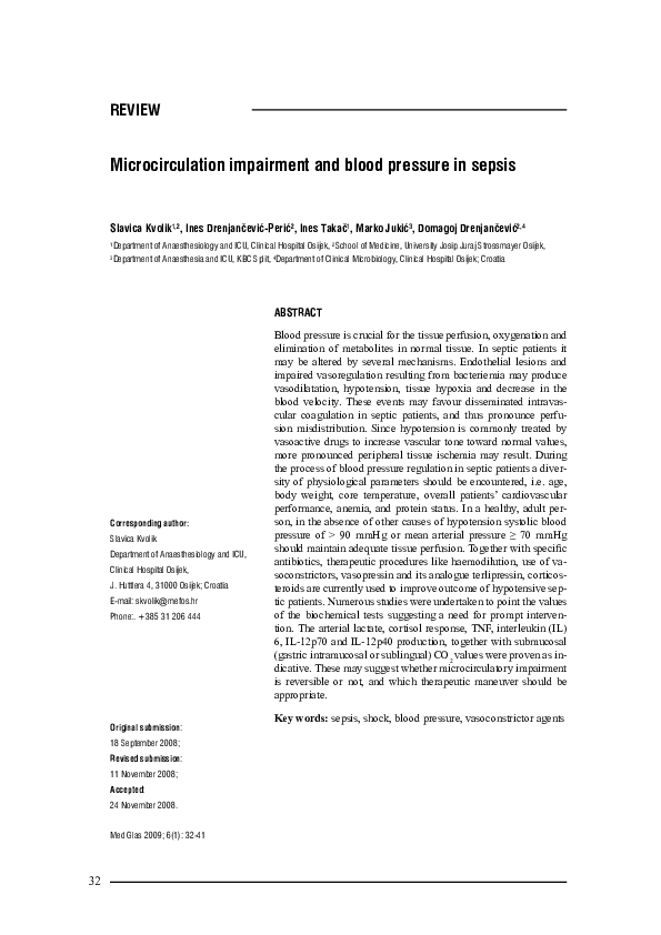 (PDF) Microcirculation impairment and blood pressure in sepsis