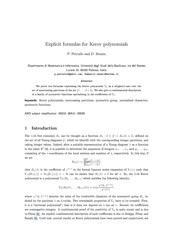 (PDF) Explicit formulae for Kerov polynomials