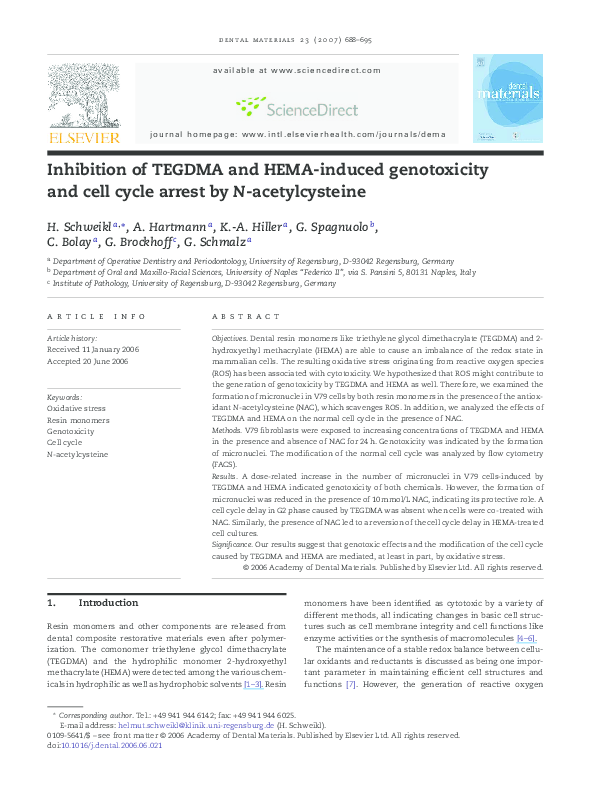 (PDF) Inhibition of TEGDMA and HEMA-induced genotoxicity and cell cycle ...