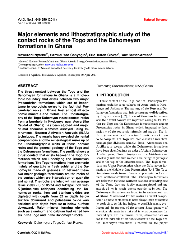 (PDF) Major elements and lithostratigraphic study of the contact rocks ...