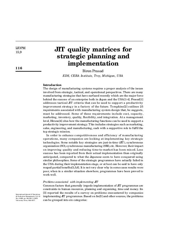 (PDF) JIT quality matrices for strategic planning and implementation