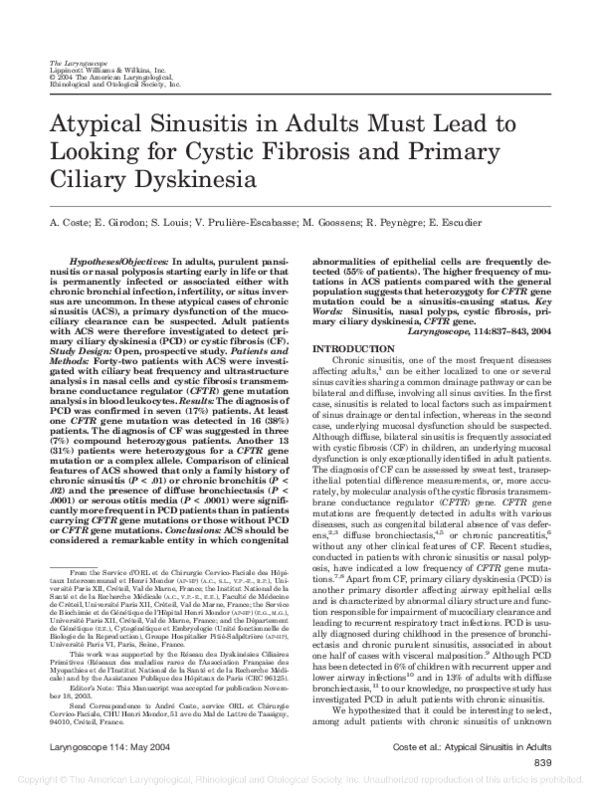 (PDF) Atypical Sinusitis in Adults Must Lead to Looking for Cystic Fibrosis and Primary Ciliary ...