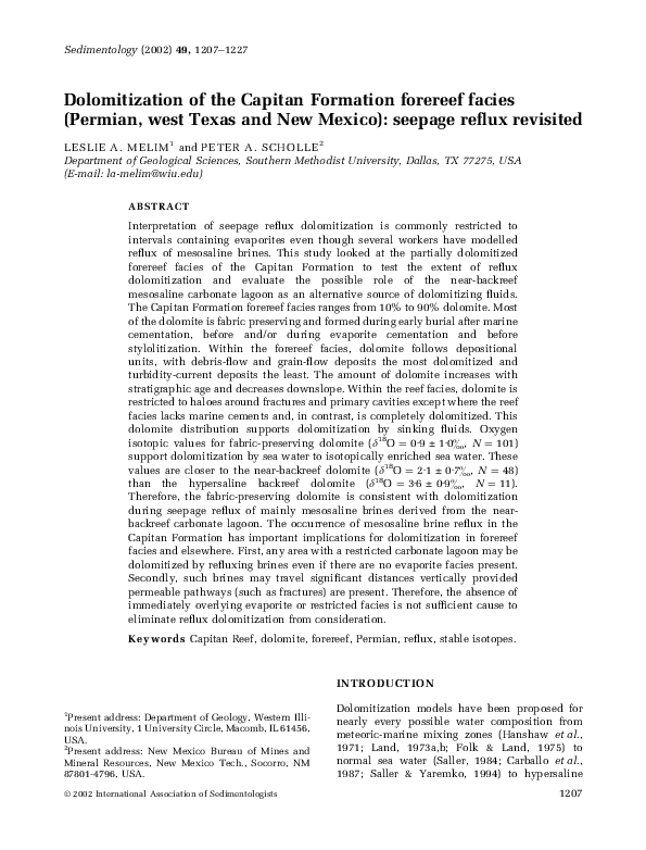(PDF) Dolomitization of the Capitan Formation forereef facies (Permian ...