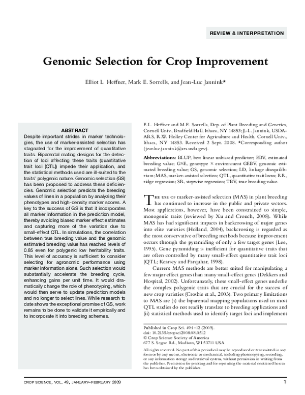 (PDF) Genomic Selection for Crop Improvement