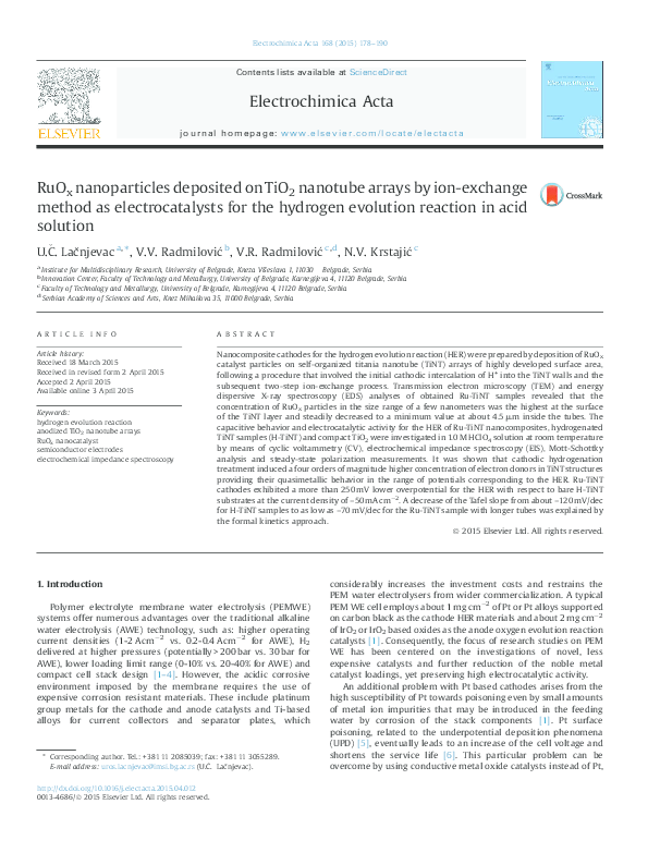RuOx nanoparticles deposited on TiO2 nanotube arrays by ion-exchange ...