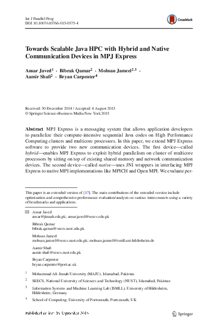 (PDF) Towards Scalable Java HPC with Hybrid and Native Communication Devices in MPJ Express