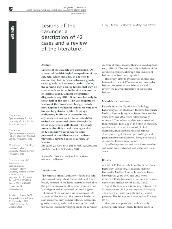 (PDF) Lesions of the caruncle: a description of 42 cases and a review ...
