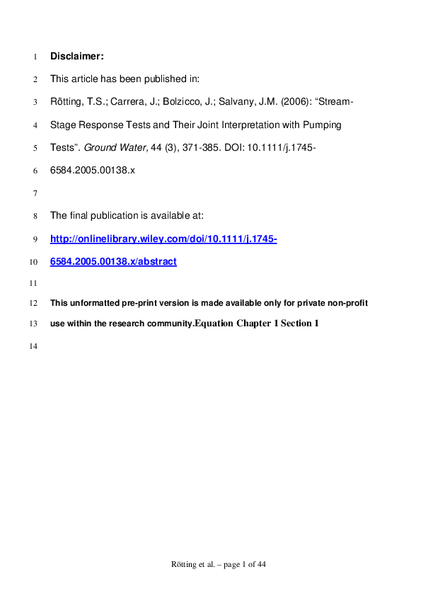 (PDF) Stream-Stage Response Tests and Their Joint Interpretation with ...