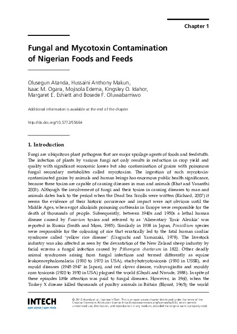 Pdf Fungal And Mycotoxin Contamination Of Nigerian Foods And Feeds