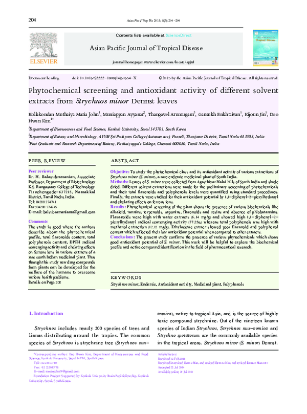(PDF) Phytochemical screening and antioxidant activity of different solvent extracts from ...