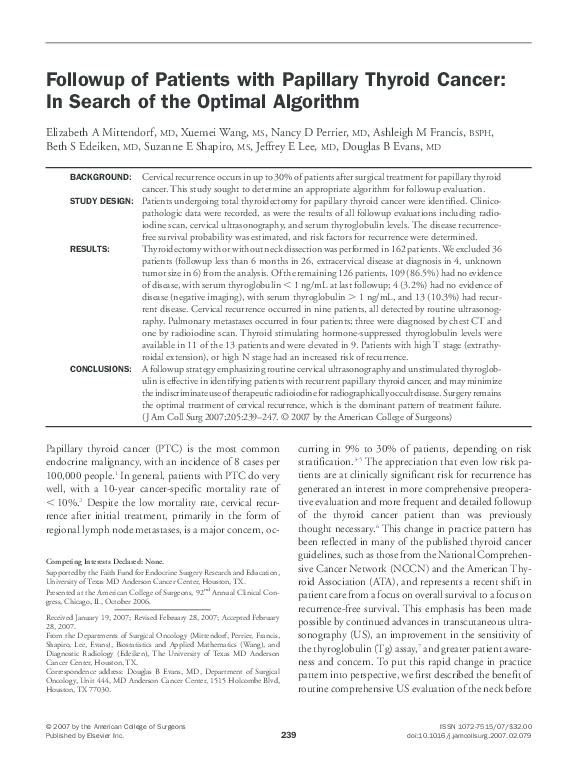 (PDF) Followup of Patients with Papillary Thyroid Cancer: In Search of ...